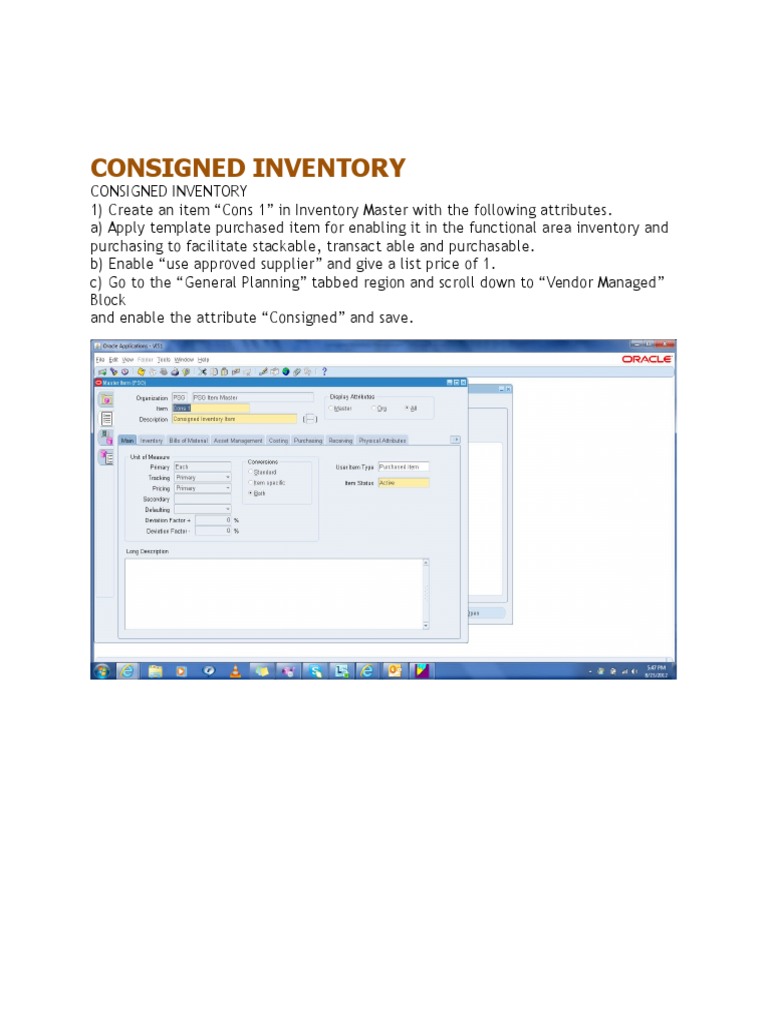 Oracle Consigned Inventory Management | PDF | Cheque | Invoice