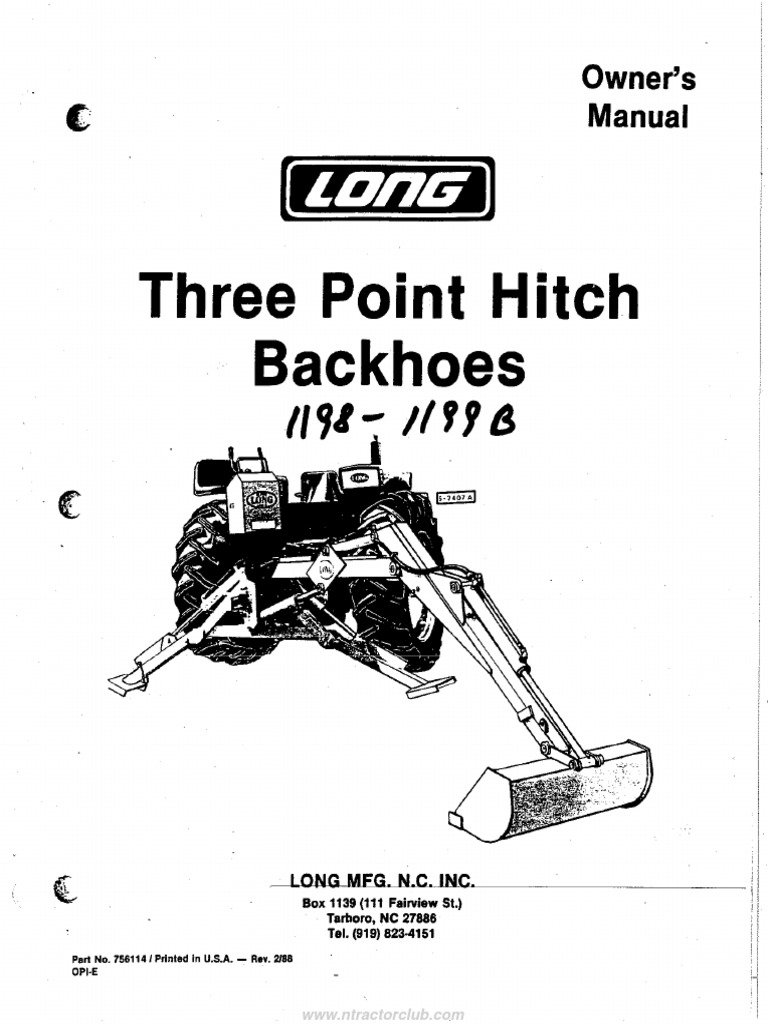 Long Three Point Hitch Backhoes Owners Manual | PDF | Tractor | Loader ...