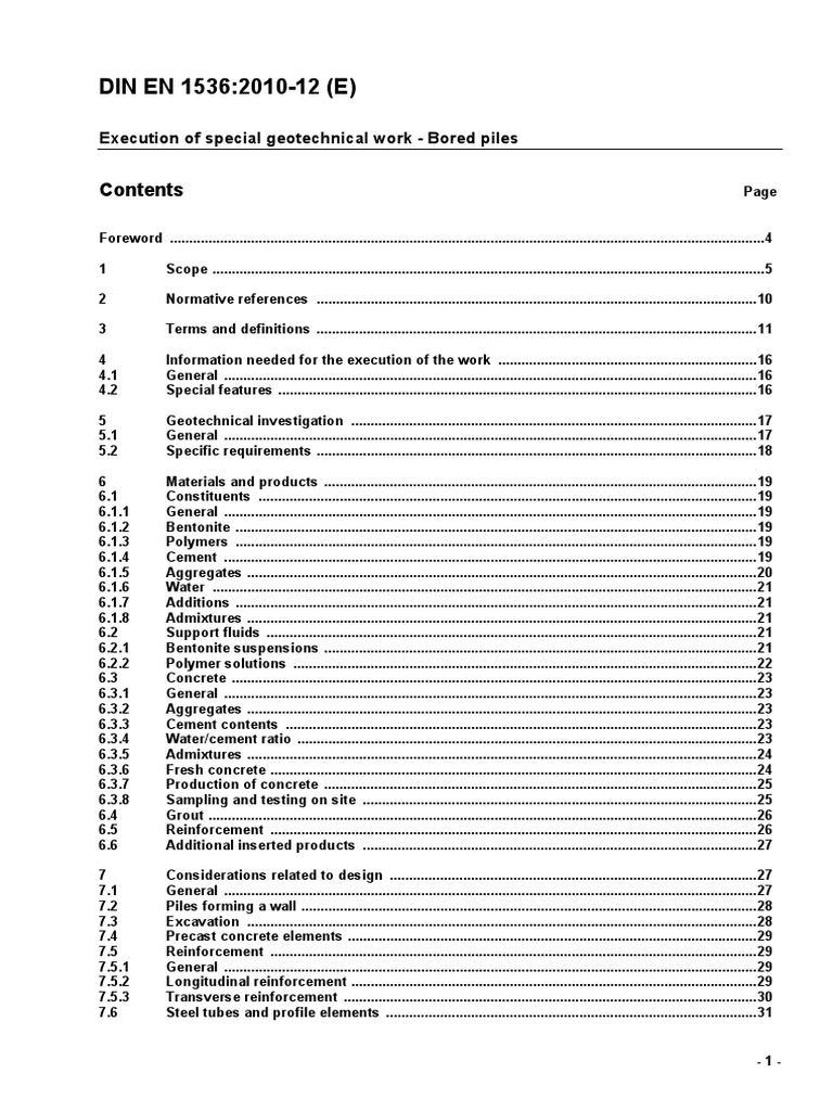 EN 1536:2010 Bored Piles Standard | PDF | Technology & Engineering