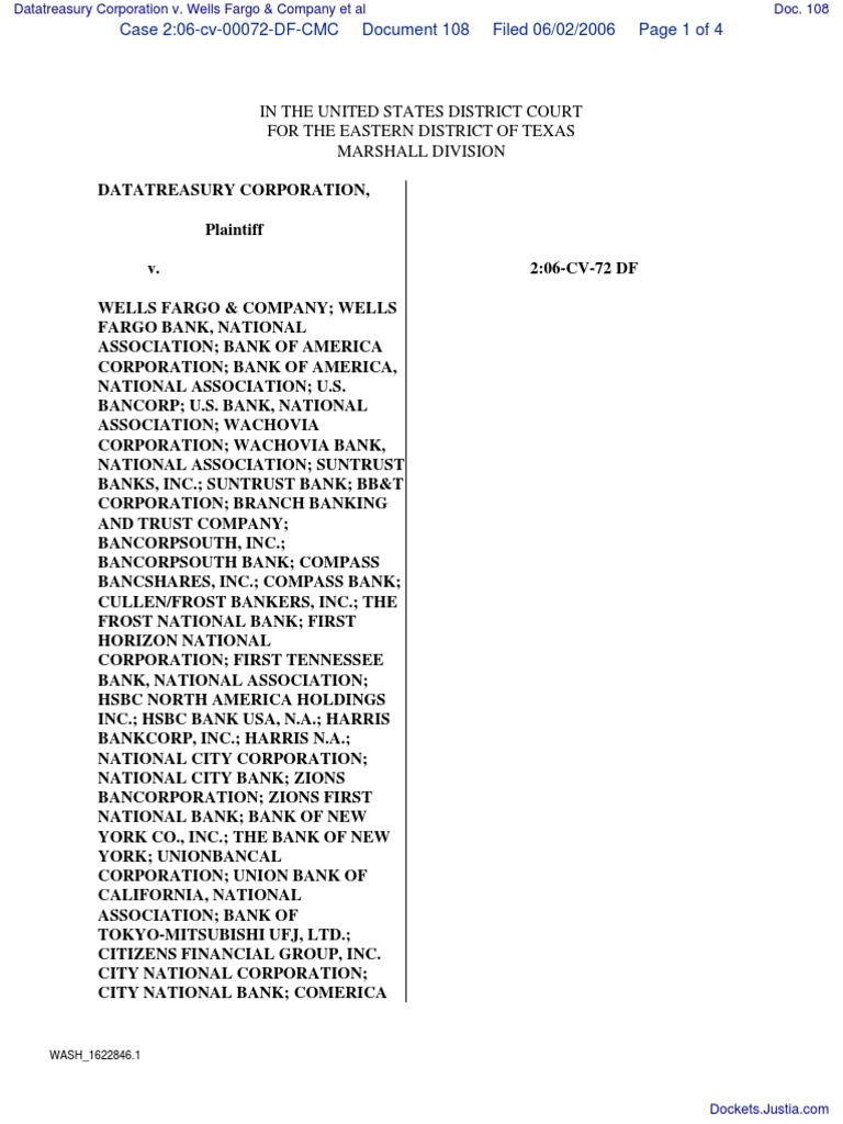 Datatreasury Corporation v. Wells Fargo & Company Et Al - Document No. 108 | PDF | Wells Fargo ...