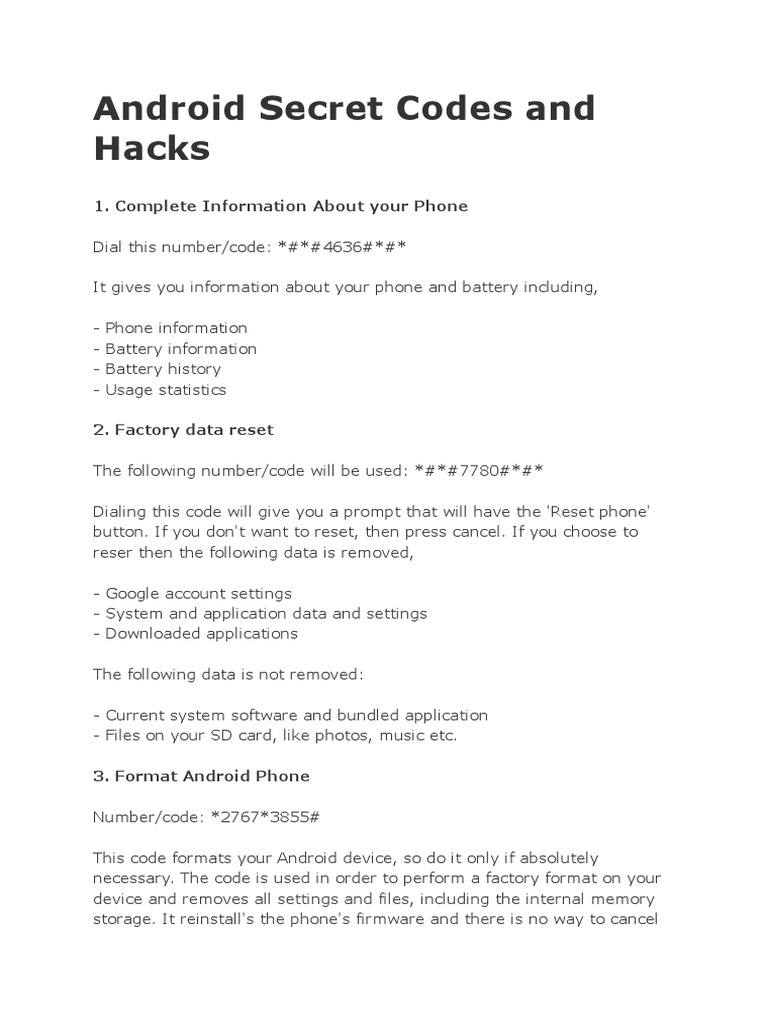 Android Secret Codes and Hacks Guide | PDF | Android (Operating System ...