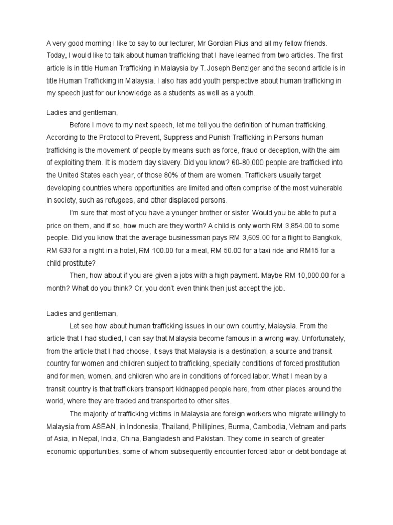 Speech For Human Trafficking Human Trafficking Unfree Labour