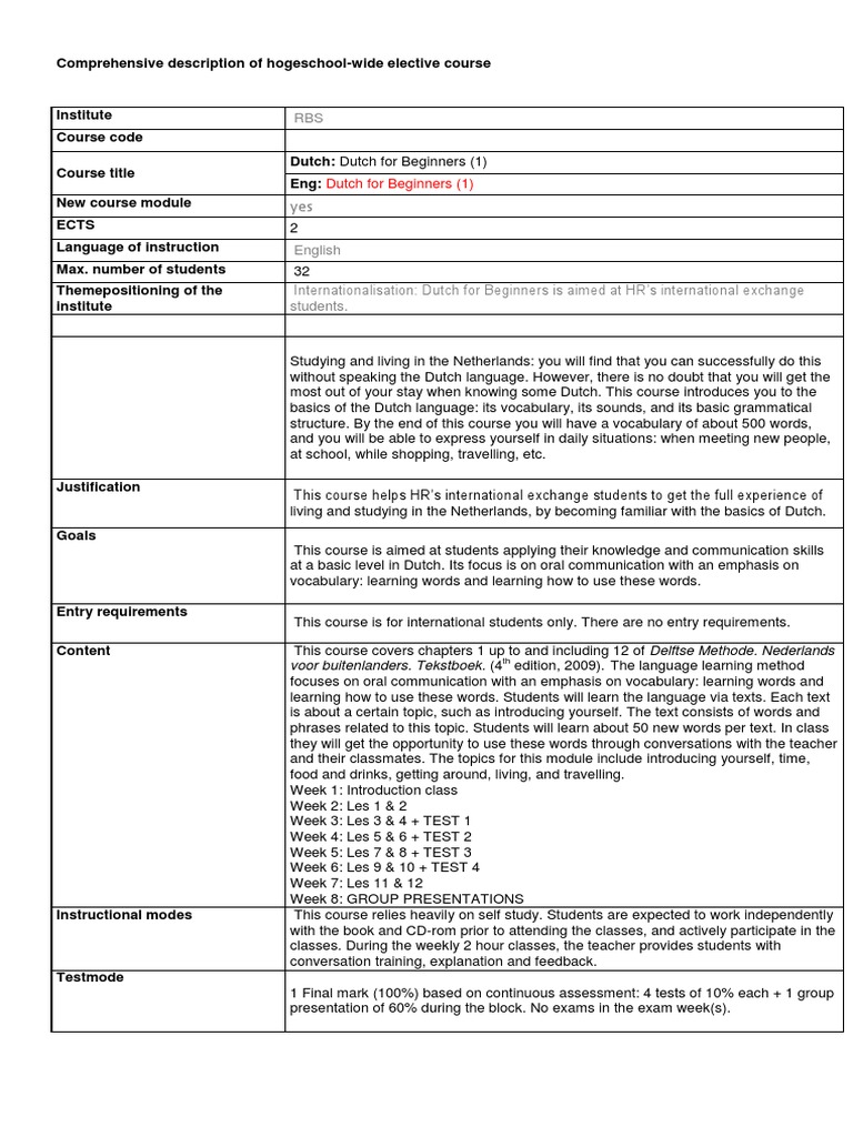 Dutch for Beginners | Vocabulary | Test (Assessment)