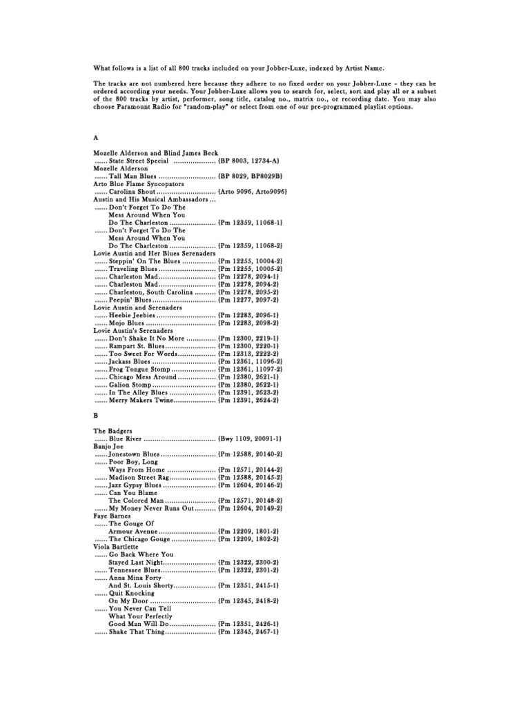 The Paramount Track List | PDF