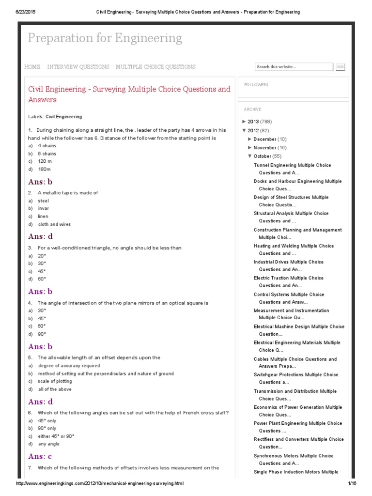 Civil Engineering - Surveying Multiple Choice Questions and Answers ...