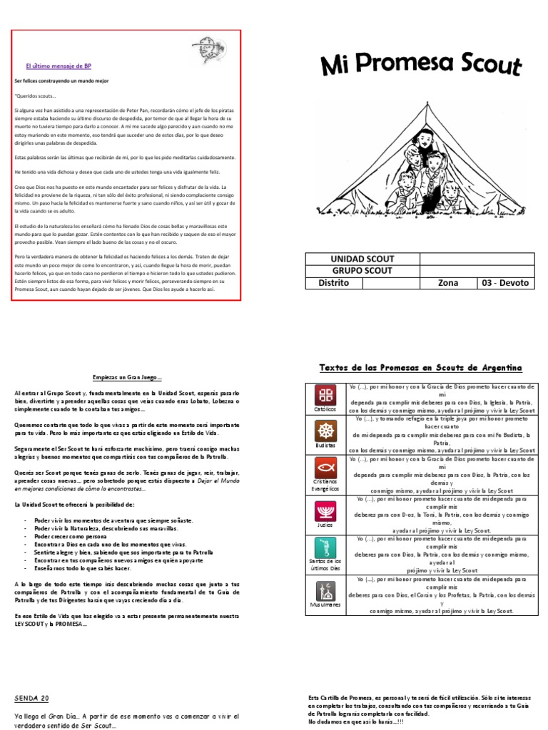 Cartilla de Promesa Scout | PDF | Exploración | Oración