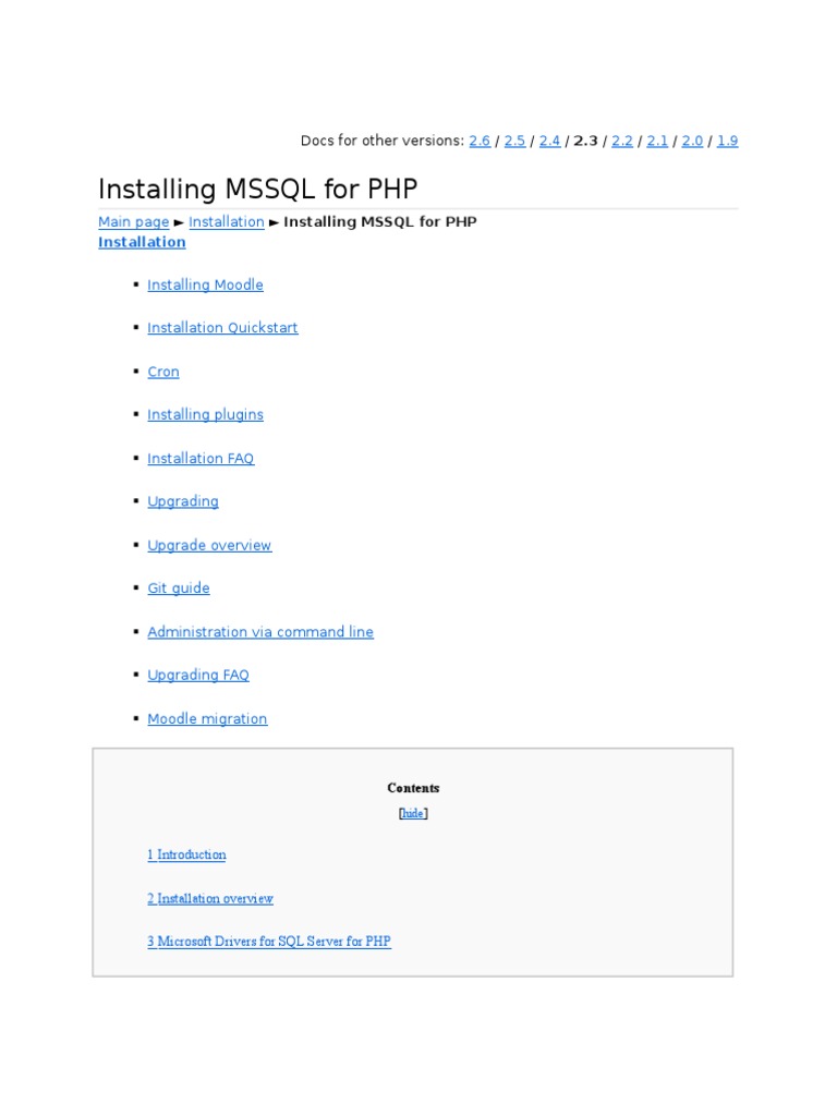 Installing Mssql For Php From Web Moodle Pdf Microsoft Sql Server Php