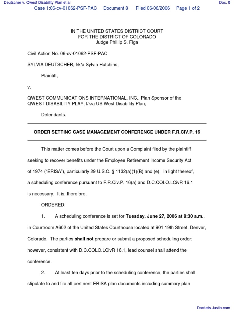 ERISA Case Management Order | PDF | Standard Of Review | Judiciaries