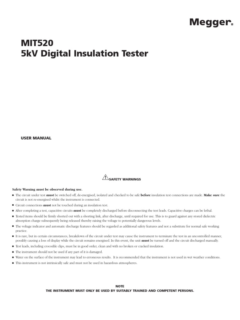 Manual Megger MIT520 | Download Free PDF | Capacitor | Battery ...