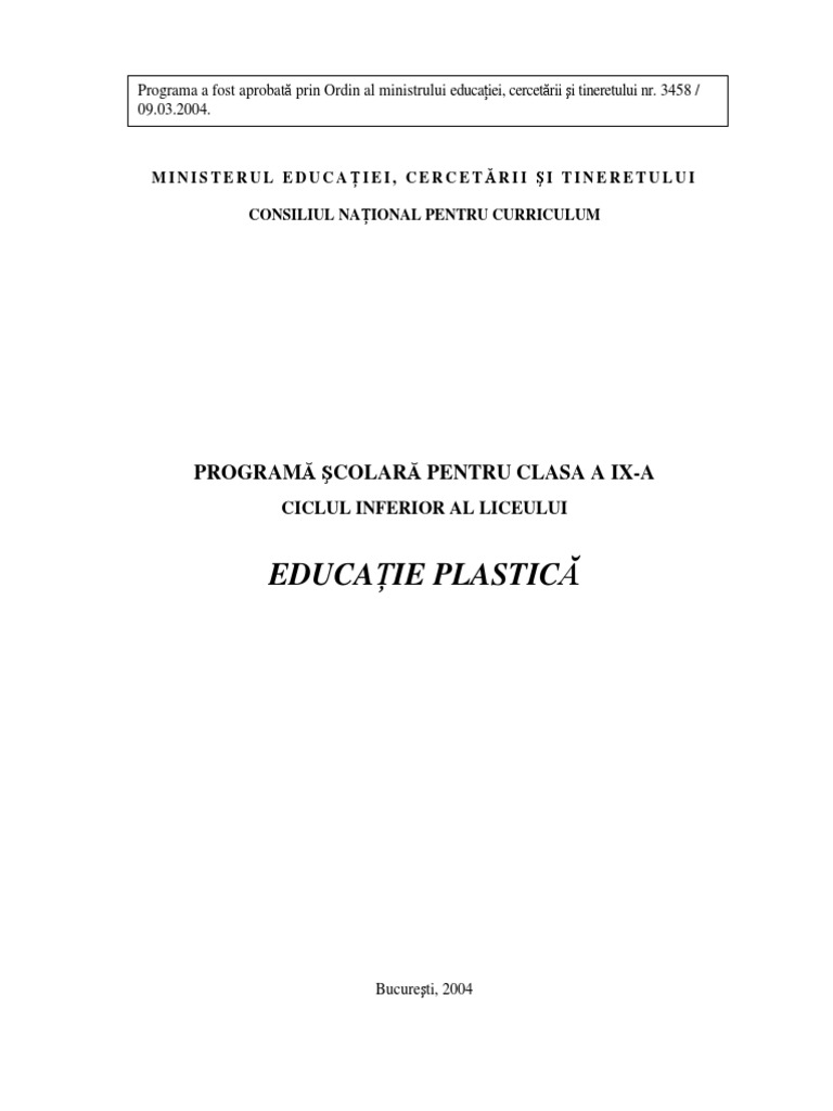 Programa Scolara Pentru Educatie Plastica Clasa A Ix A PDF | PDF