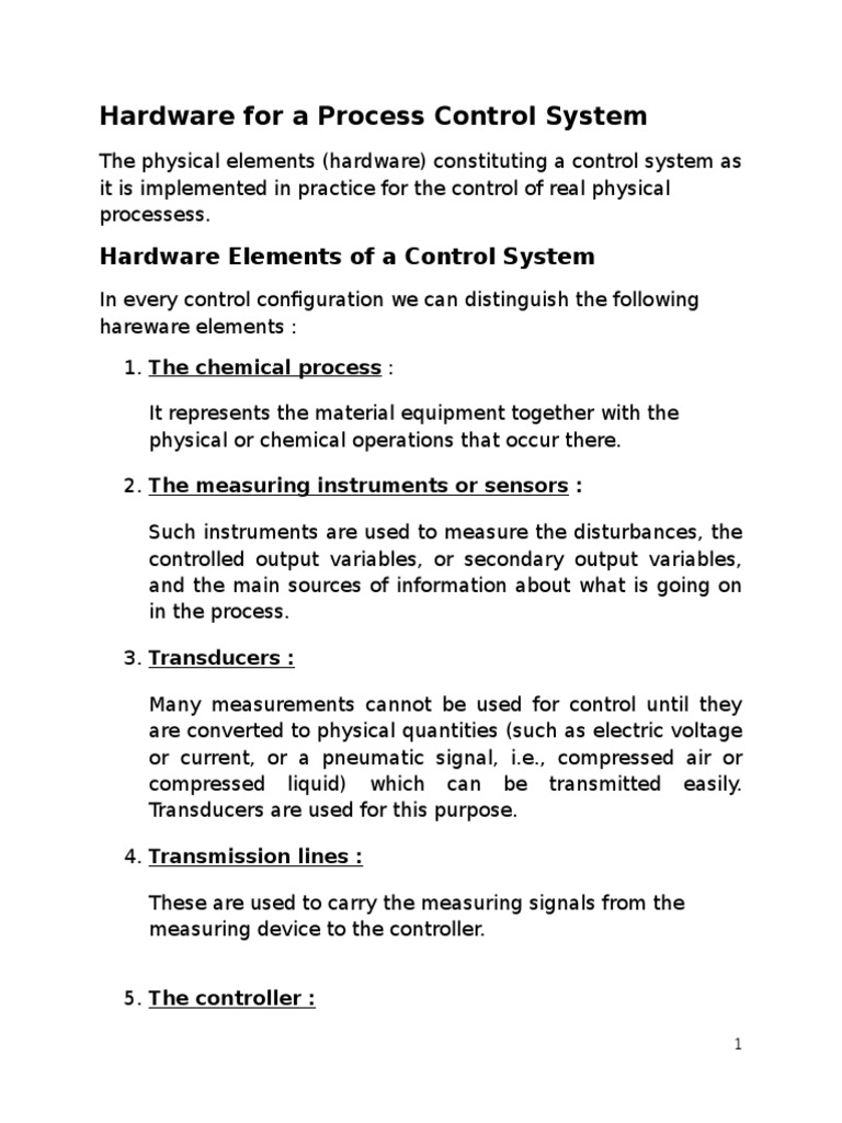 Hardware for a Process Control System: An Overview of the Key Hardware ...