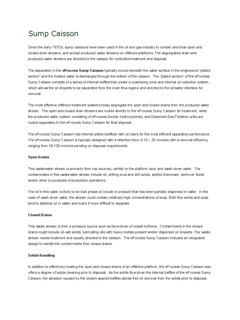 The Role and Functions of Sump Caissons in Treating and Disposing of ...