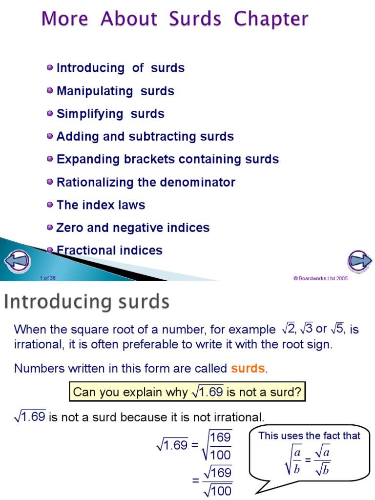 Surds | PDF | Fraction (Mathematics) | Mathematical Notation
