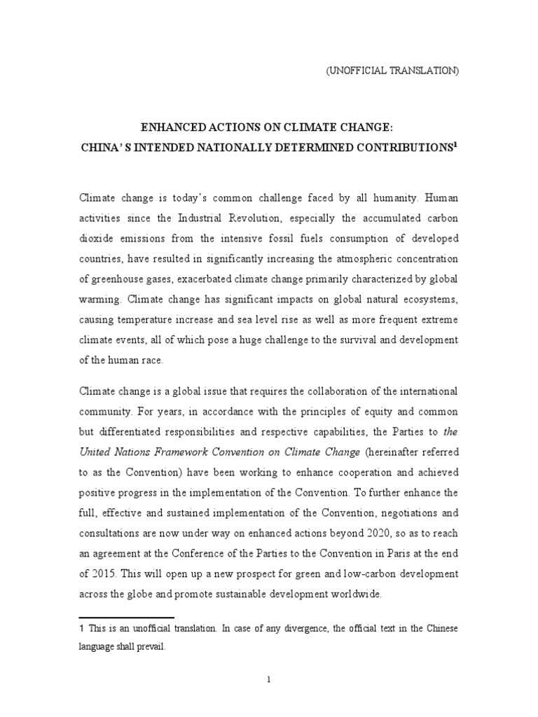 China's INDC in English | Download Free PDF | Low Carbon Economy ...