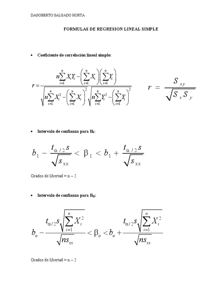 Fórmulas de Regresión Lineal Simple | PDF | Ciencia y matemáticas