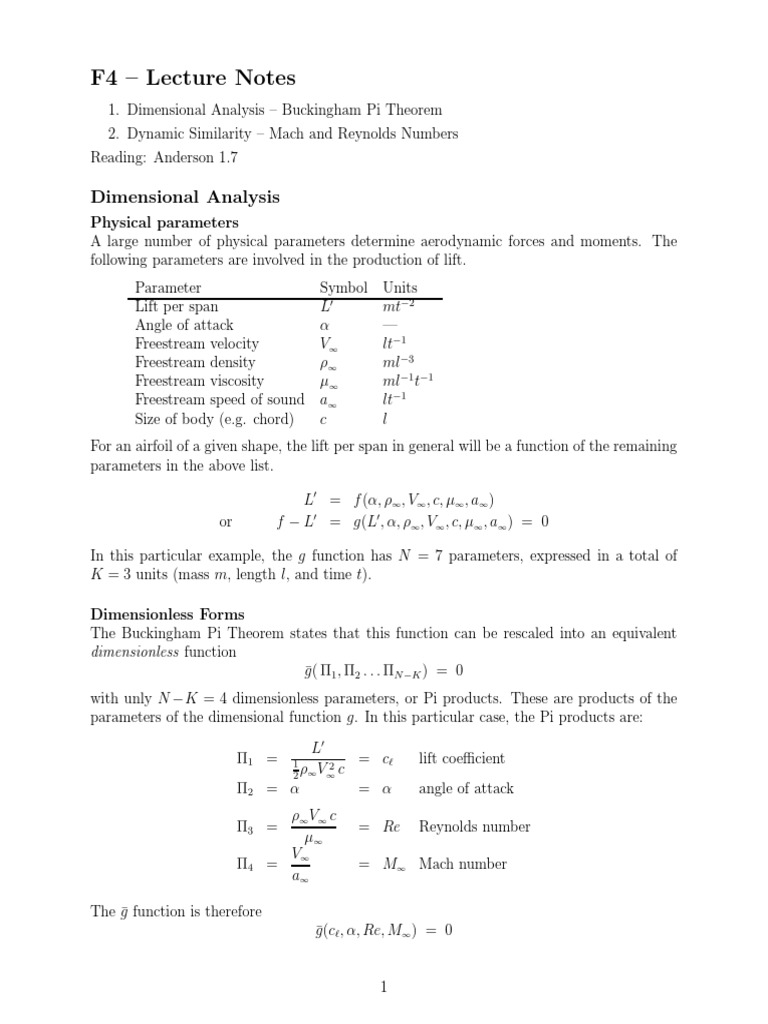 Dimensional Analysis in Aerodynamics | PDF | Lift (Force) | Reynolds Number