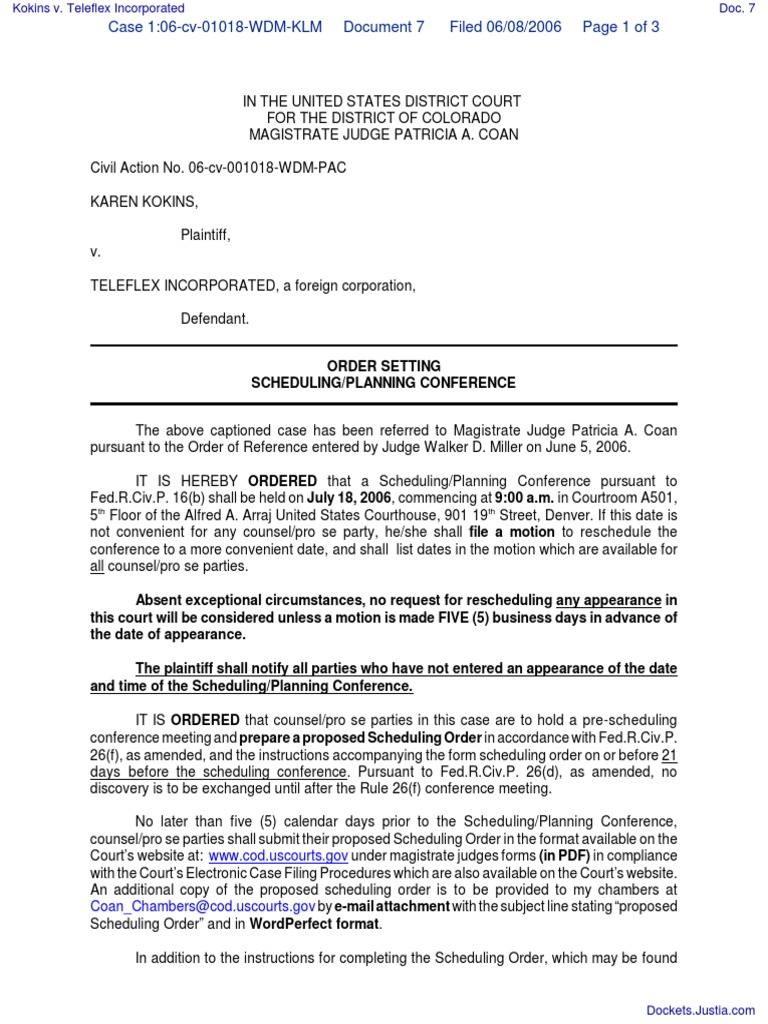 Scheduling Conference Notice | PDF | Discovery (Law) | Pro Se Legal ...