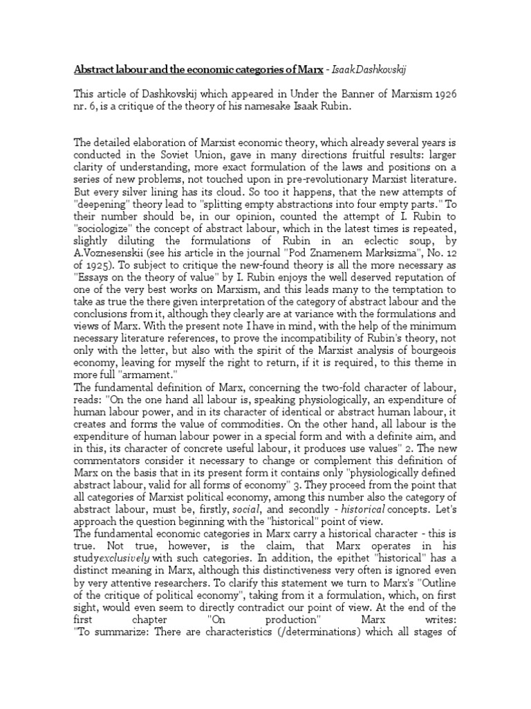 Abstract Labour and The Economic Categories of Marx (Isaak Dashkovskij ...