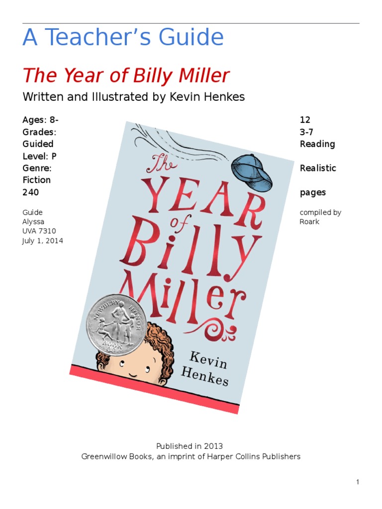 Teacher's Guide to The Year of Billy Miller | PDF | Plot (Narrative ...