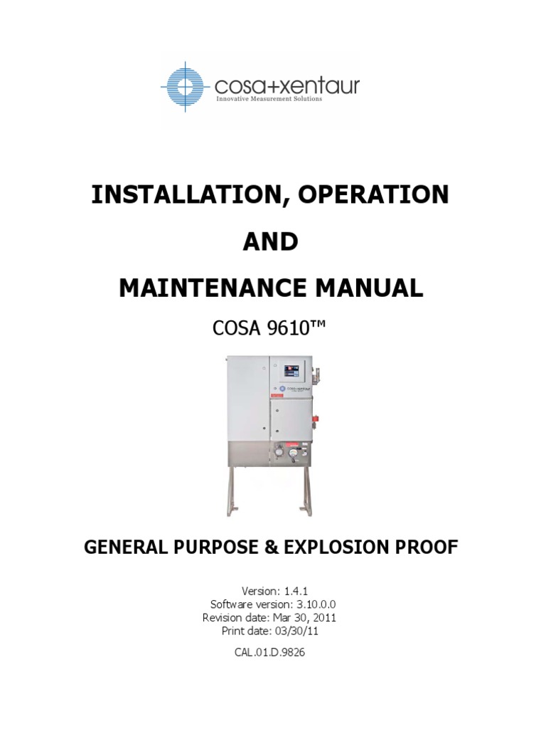Cosa 9610 Wobbe Analyzer Users Manual | PDF | Combustion | Calibration