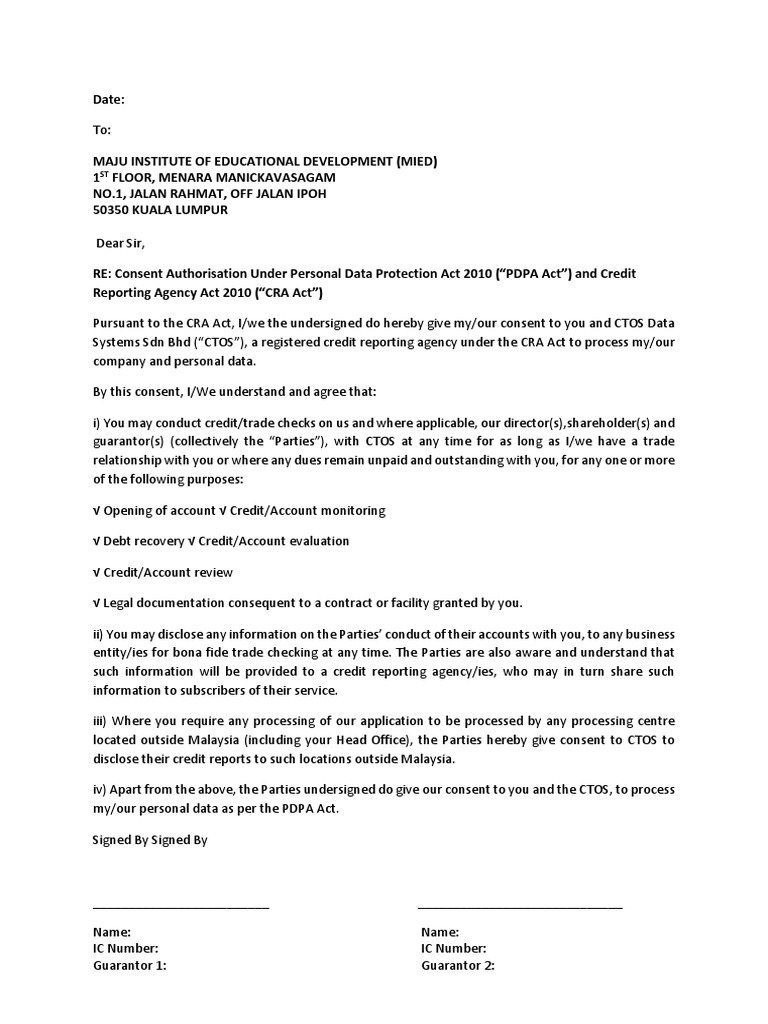 CTOS Consent Authorisation | PDF | Government Information | Social ...