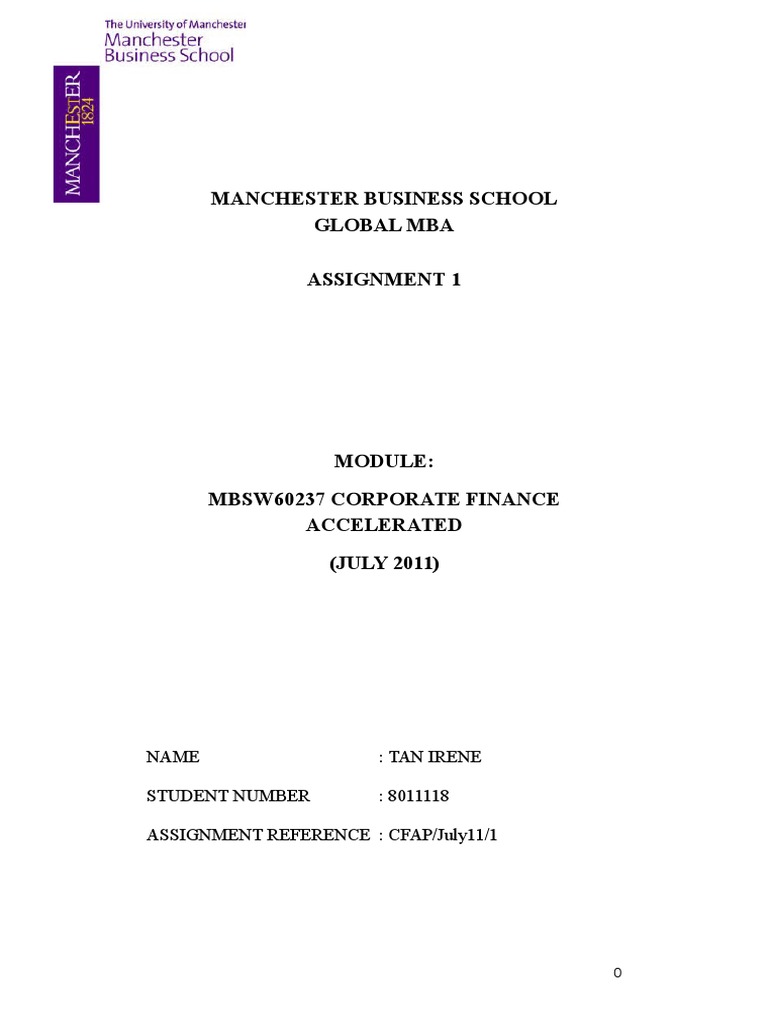 Corporate Finance Assignment MBS | PDF | Net Present Value | Capital ...