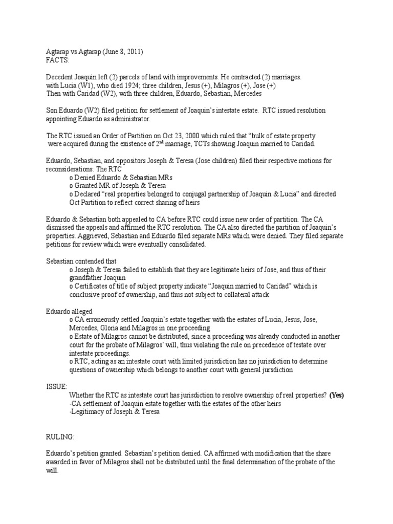 Agtarap Vs Agtarap | PDF | Intestacy | Probate