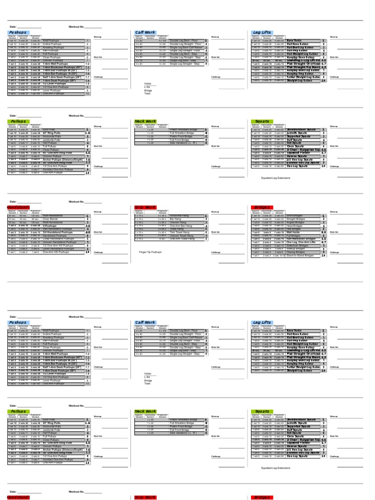 Convict Conditioning Workout Journal | PDF | Arm Architecture ...