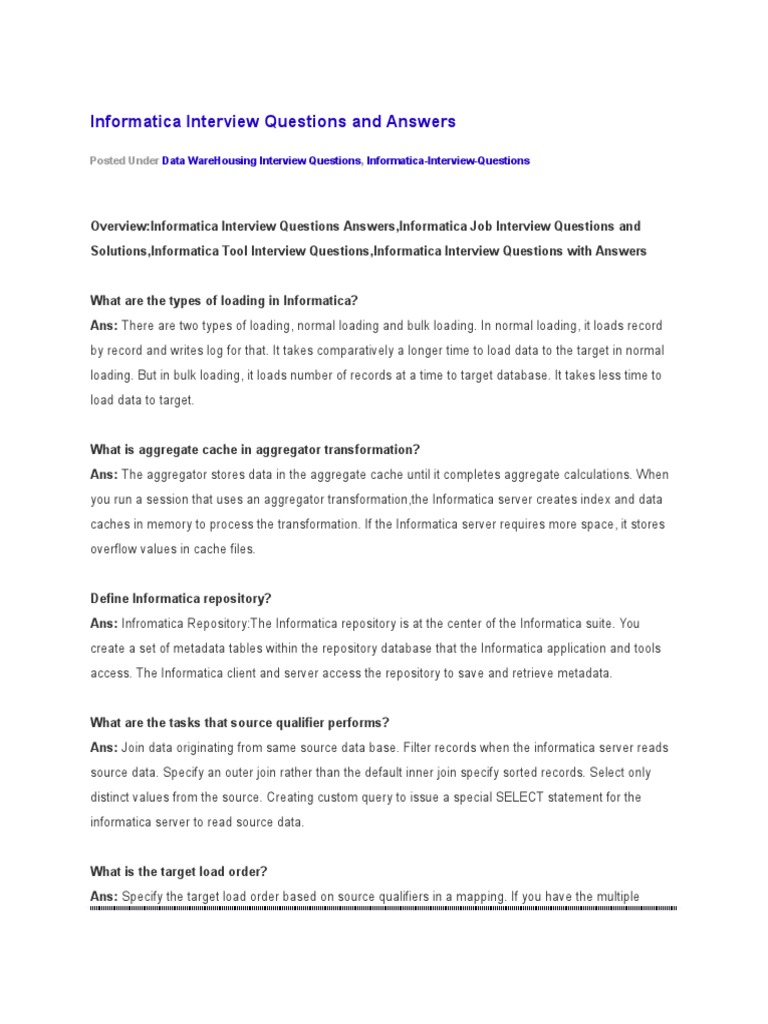 An Accurate Overview of Informatica Interview Questions and Answers | PDF | Parameter (Computer ...