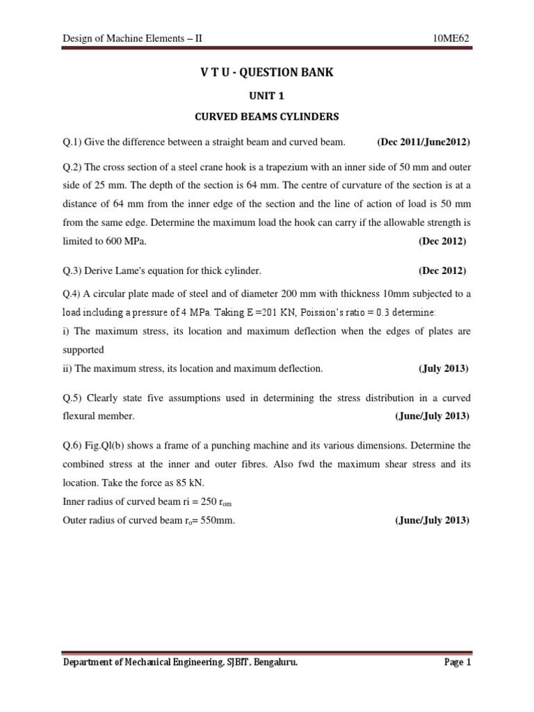 Mech-Vi-Design of Machine Elements II (10me62) - Question Paper | PDF ...