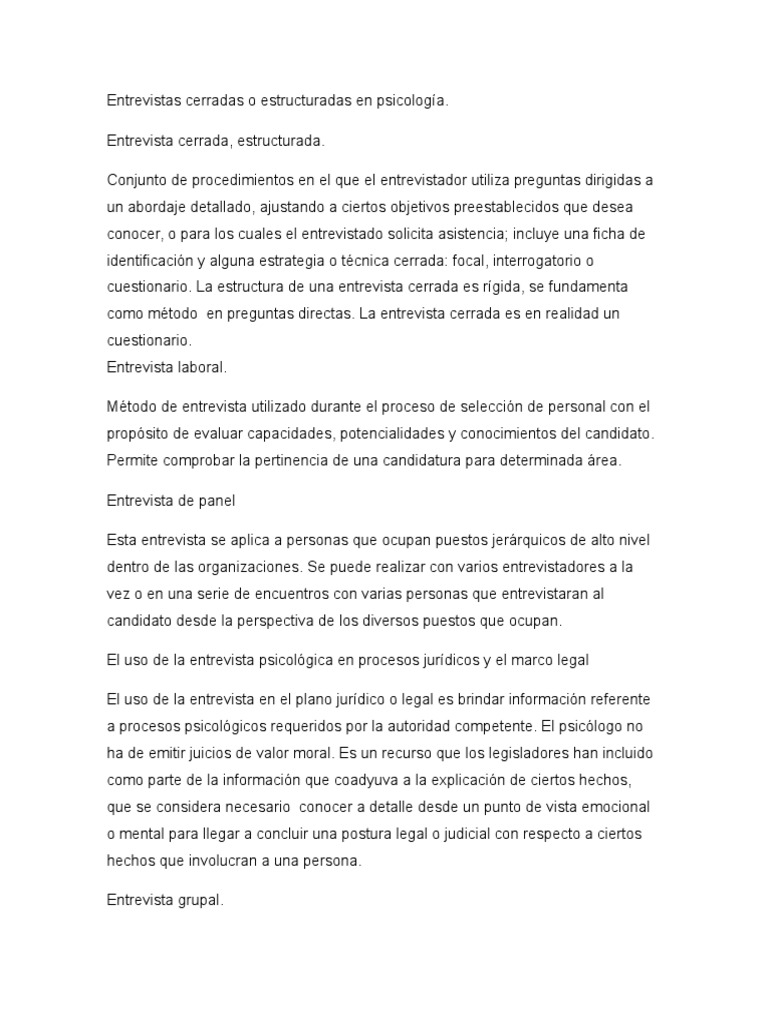 Entrevistas Cerradas o Estructuradas en Psicología