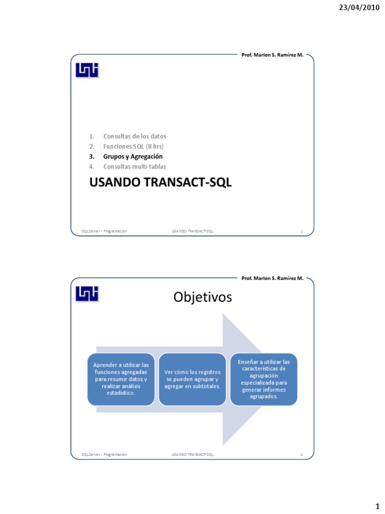 Curso SQL Server Prog U2-06 | PDF | Servidor SQL de Microsoft | Tabla ... Curso SQL Server Prog U2-06 | PDF | Servidor SQL de Microsoft | Tabla ...
