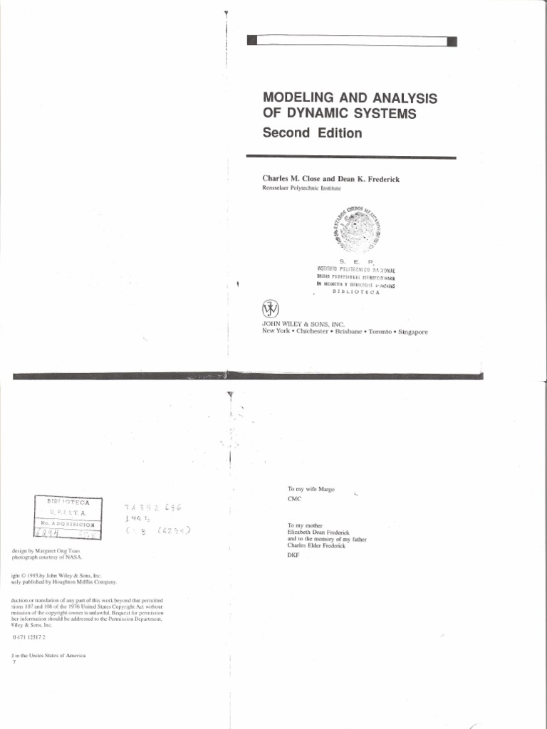 Modeling And Analysis Of Dynamics Systems