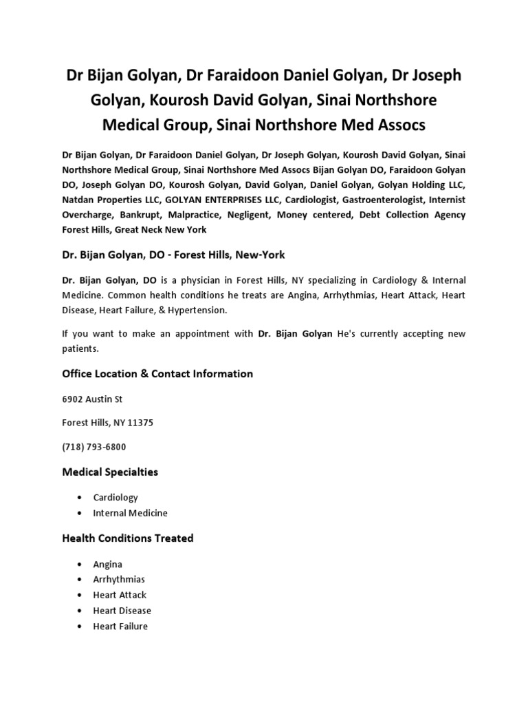 DR Bijan F. Golyan, DR Faraidoon Daniel Golyan, DR Joseph Golyan | PDF ...