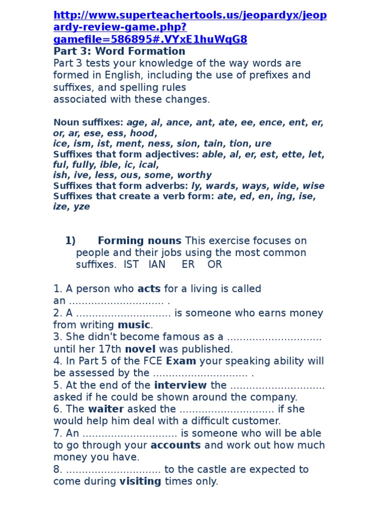 Word Formation 2015 Fce Cae | PDF | Adjective | English Language