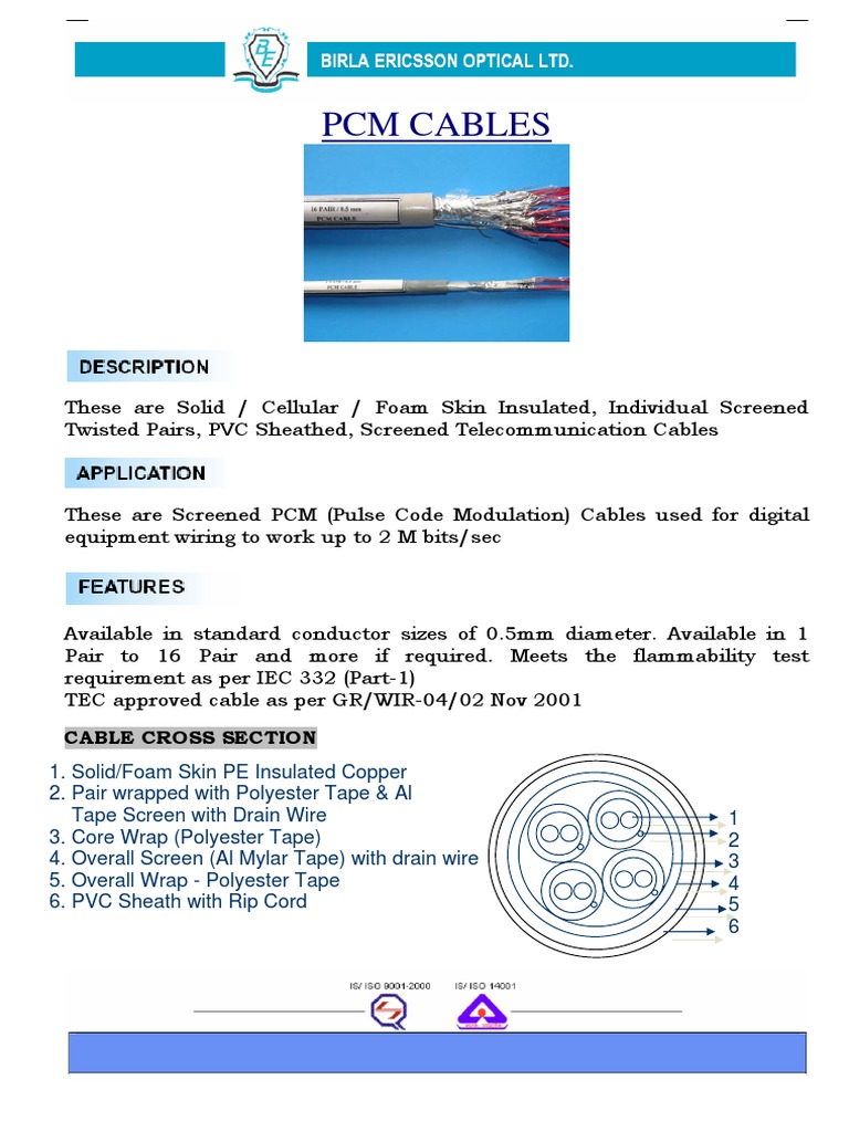 PCM Cable Specifications and Features | PDF | Science & Mathematics ...