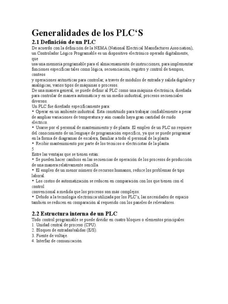 Generalidades de Los PLC | PDF | Controlador lógico programable | Memoria del ordenador