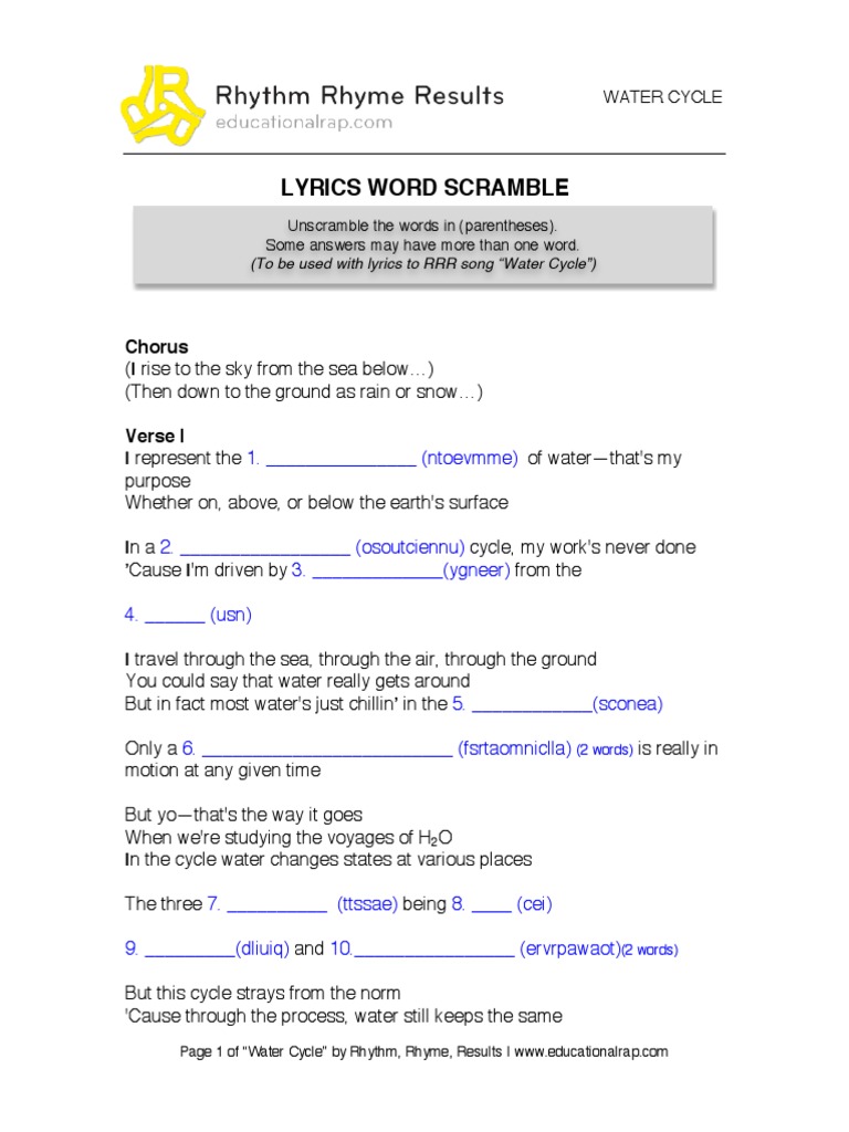 Water Cycle Word Scramble | PDF | Evaporation | Water Cycle