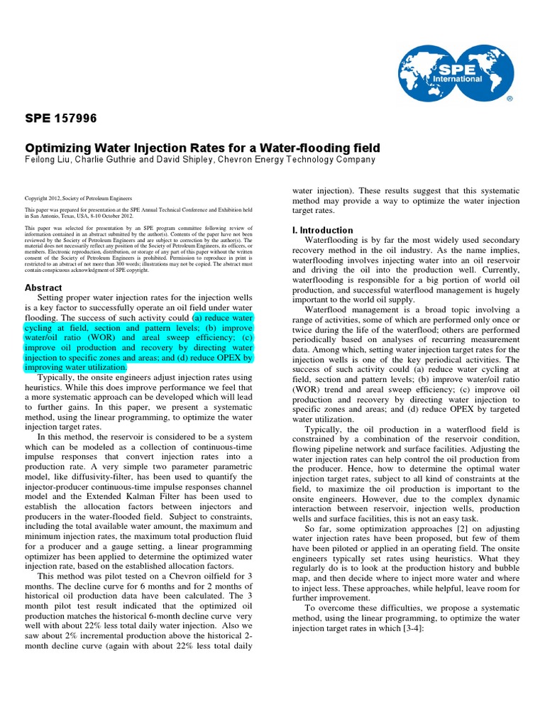 Optimizing Water Inj Rate For Waterflooding Field | Download Free PDF | Extraction Of Petroleum ...
