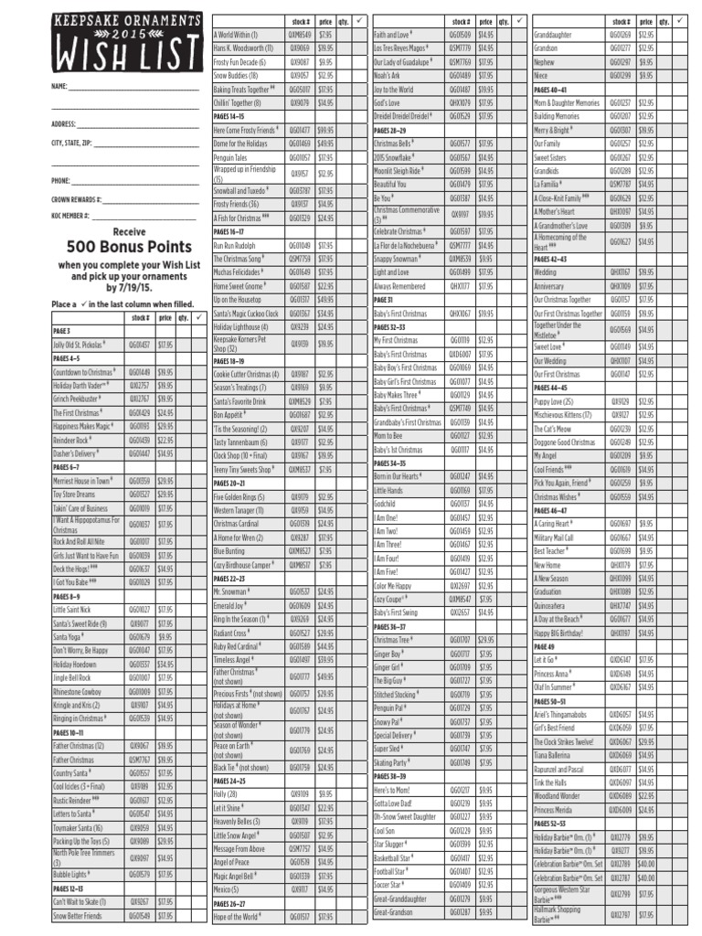 2015 Hallmark Keepsake Ornament Wishlist PDF | PDF | Santa Claus ...