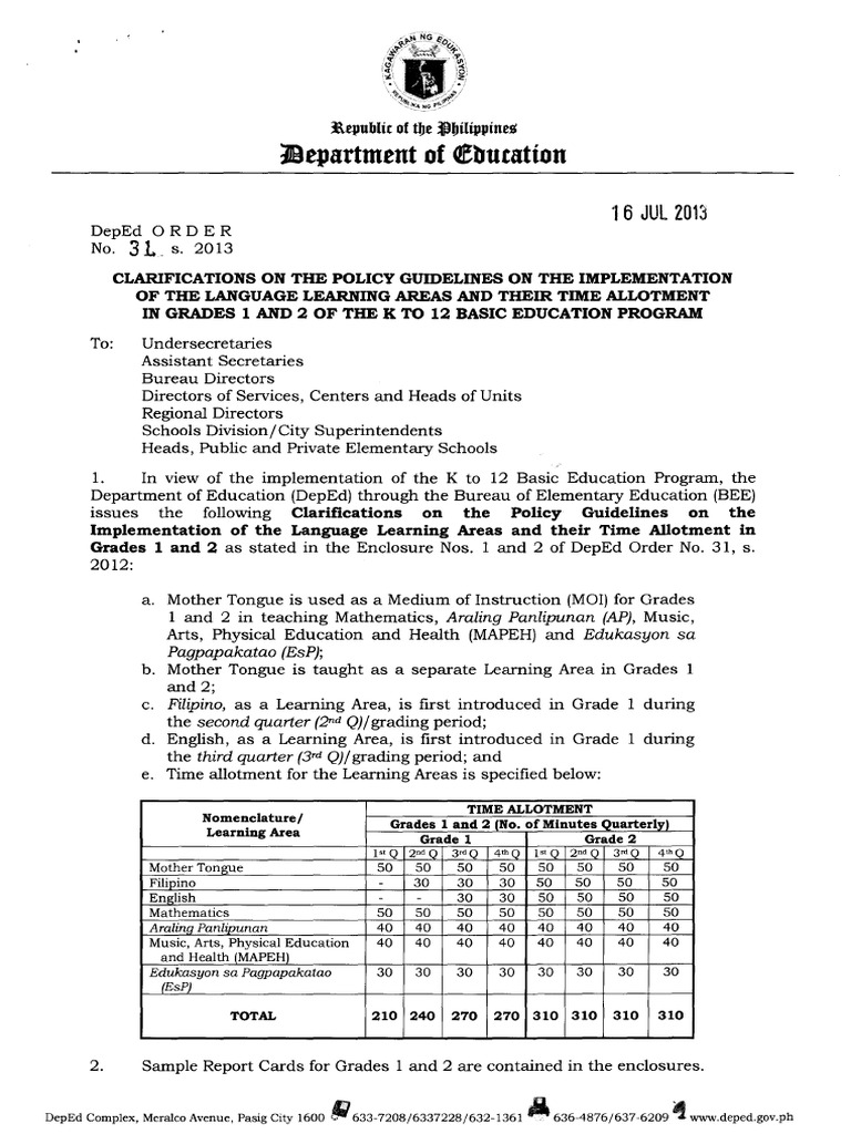 Deped Order # 31 Series of 2012 | PDF