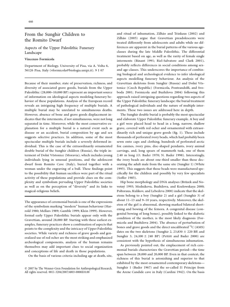 From The Sunghir Children To The Romito Dwarf - Aspects of The Upper ...