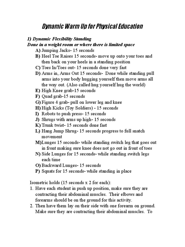 Dynamic Warm Up Exercises Guide | PDF | Human Leg | Recreation
