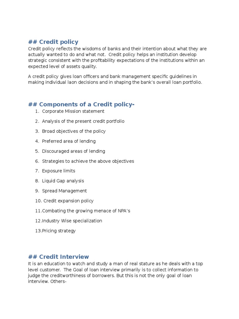 Credit Policy | PDF | Credit (Finance) | Loans