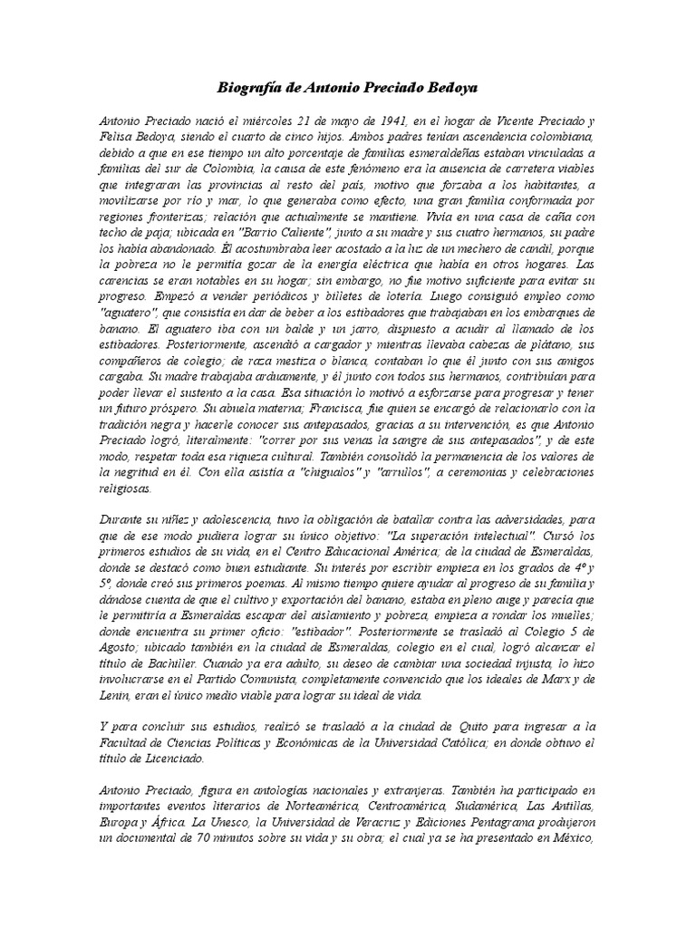 Biografía de Antonio Preciado Bedoya | PDF | Naturaleza