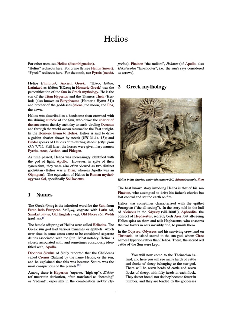 Helios | PDF | Ancient Greek Religion | Paleo Balkan Mythology