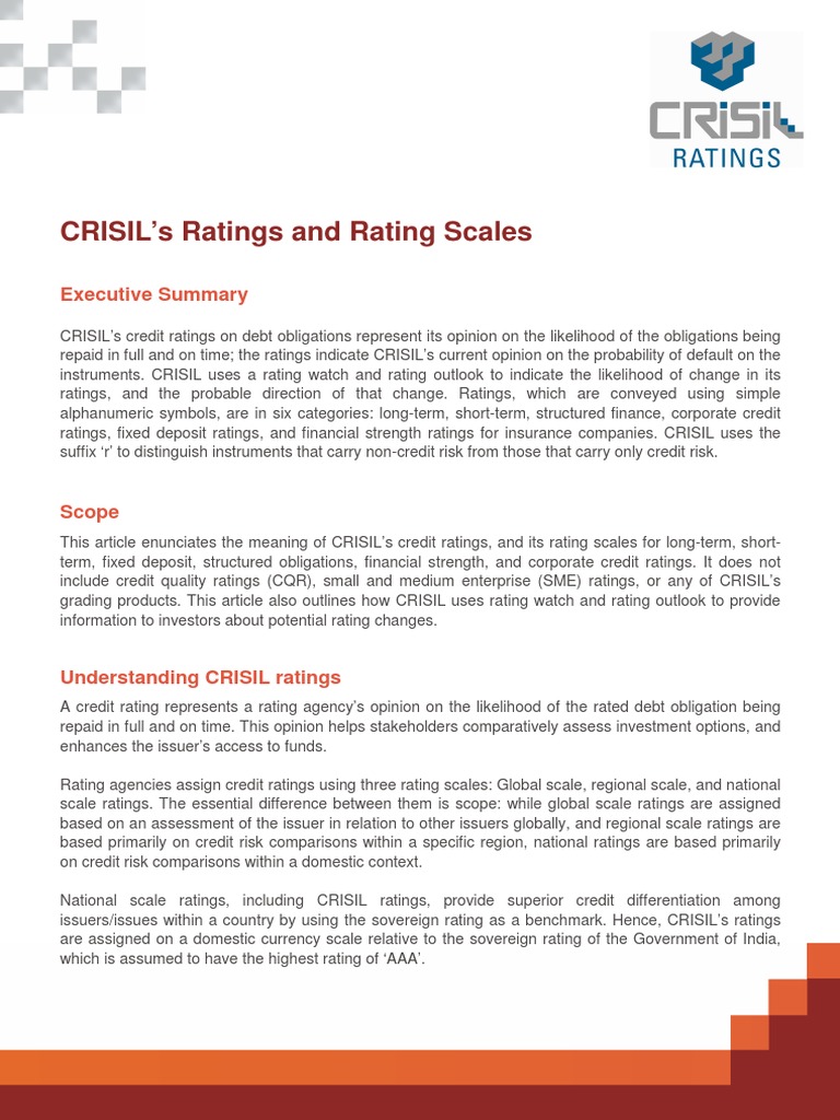 CRISIL Ratings Research Und CRISIL Ratings Rating Scales 2013 | PDF ...