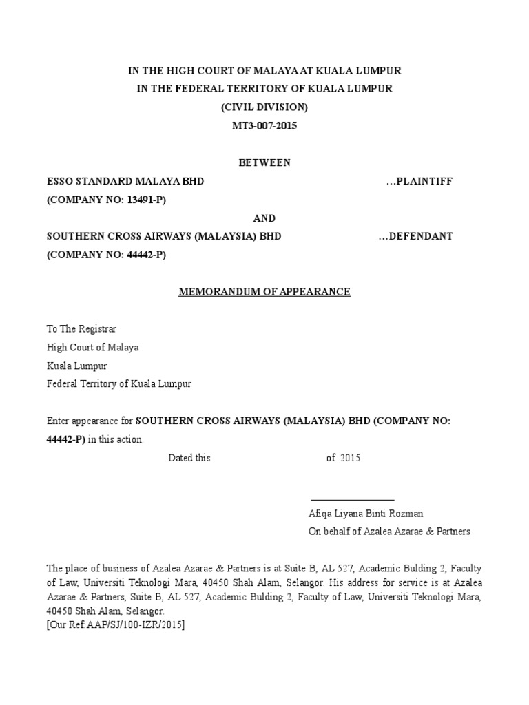 Memo of Appearance | PDF