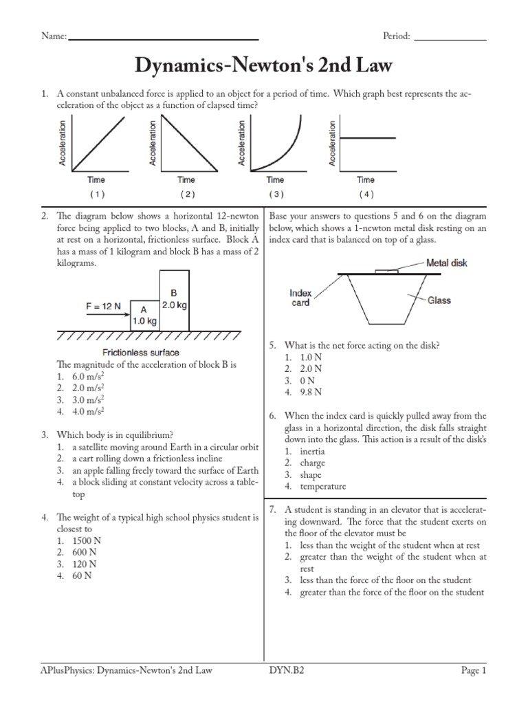 Newton's 2nd Law Dynamics Worksheet | PDF | Acceleration | Force