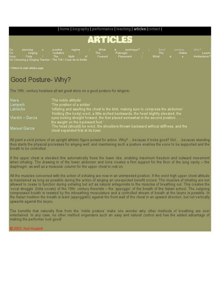 Good Posture in Singing | PDF | Breathing | Singing
